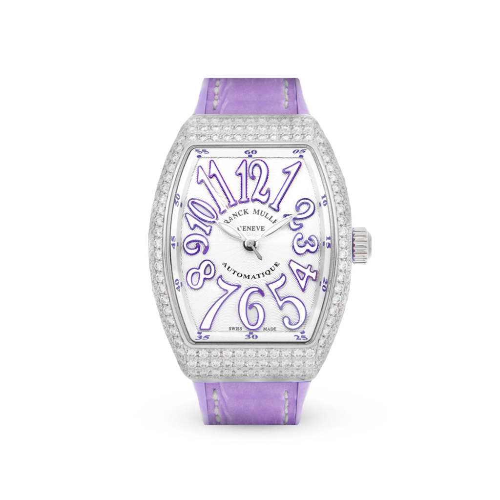 Franck Muller Vanguard V 32 SC AT FO AC.VL (BLC.BLC VL) (White Dial, Purple Numbers, Medium ...